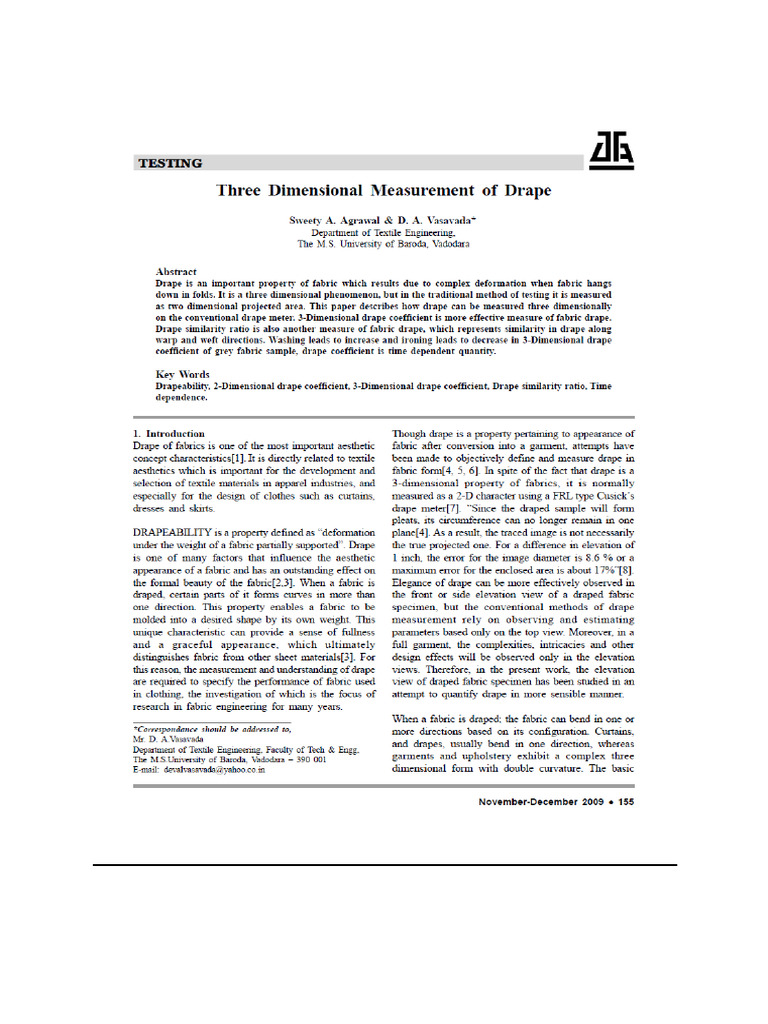 1.three Dimensional Measurement of Drape | PDF