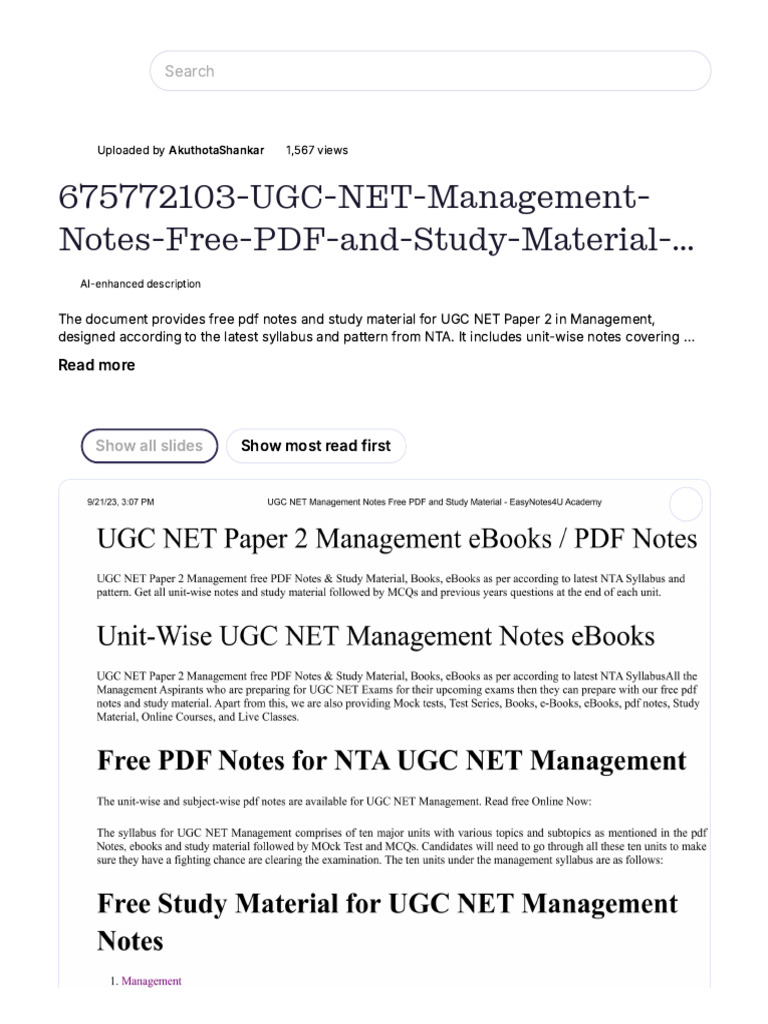 UGC NET Management Study Material PDF | PDF | Marketing | Human ...