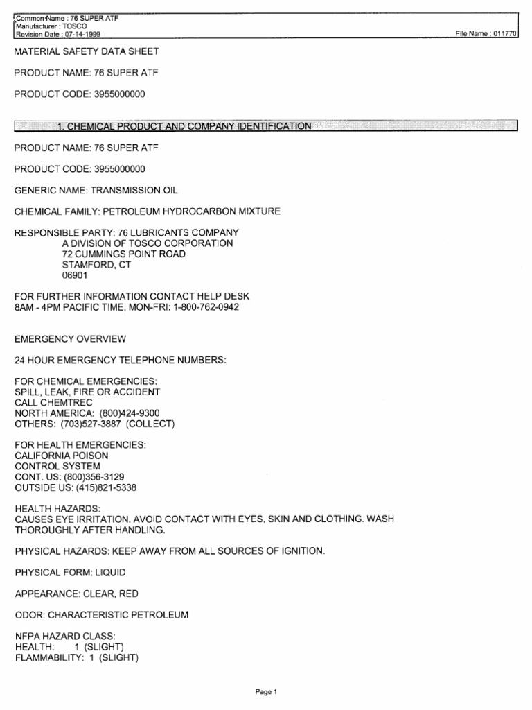 Msds - 76 Super Atf | PDF