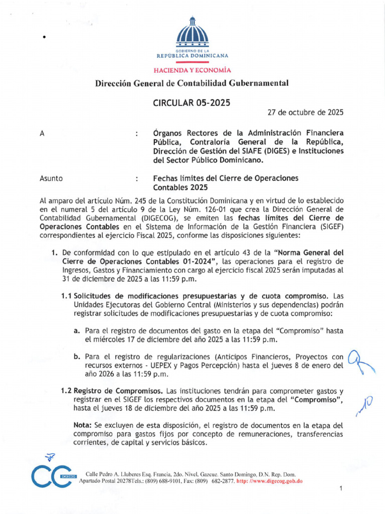 Circular No. 05-2025-Cierre Fiscal 2025.PDF | PDF