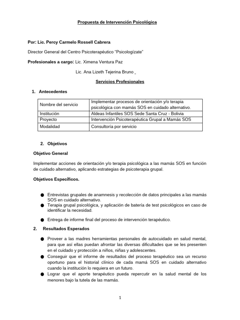 Propuesta Intervención Psicoterapia Grupal | PDF | Psicoterapia | Sicología