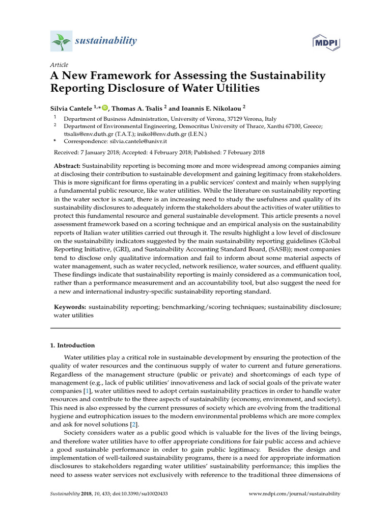 Assessing Sustainability in Water Utilities | PDF | Sustainability ...
