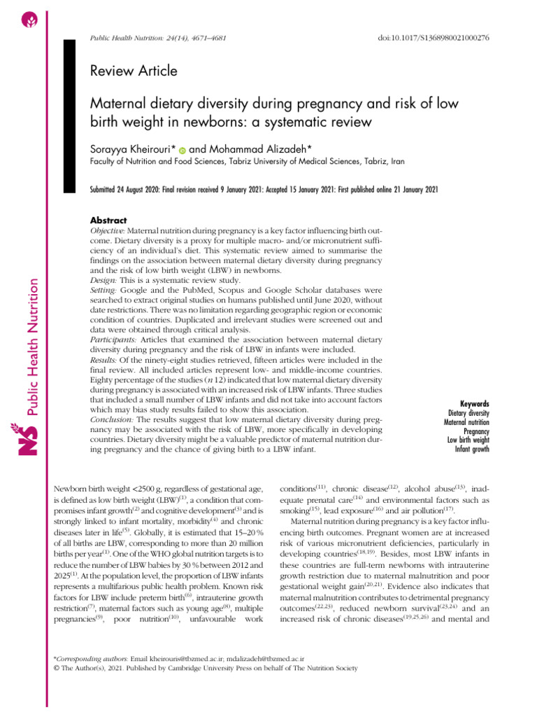 Article (Paeds) | PDF | Low Birth Weight | Systematic Review