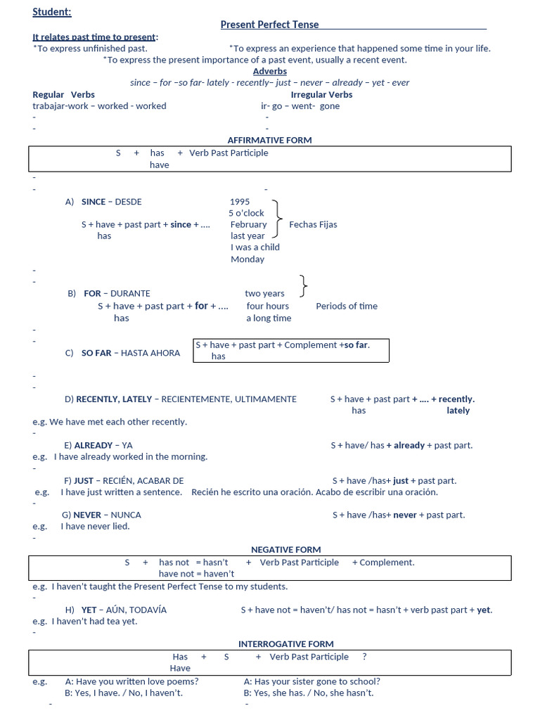 Understanding Present Perfect Tense | PDF | Verb | Perfect (Grammar)