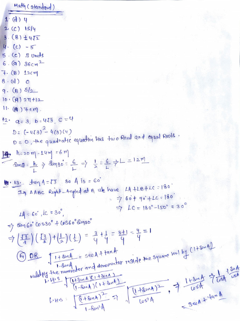Math Standard X Morning Marking Scheme | PDF