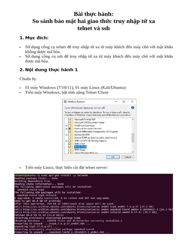 Bài TH C Hành 1 Telnet Vs SSH | PDF