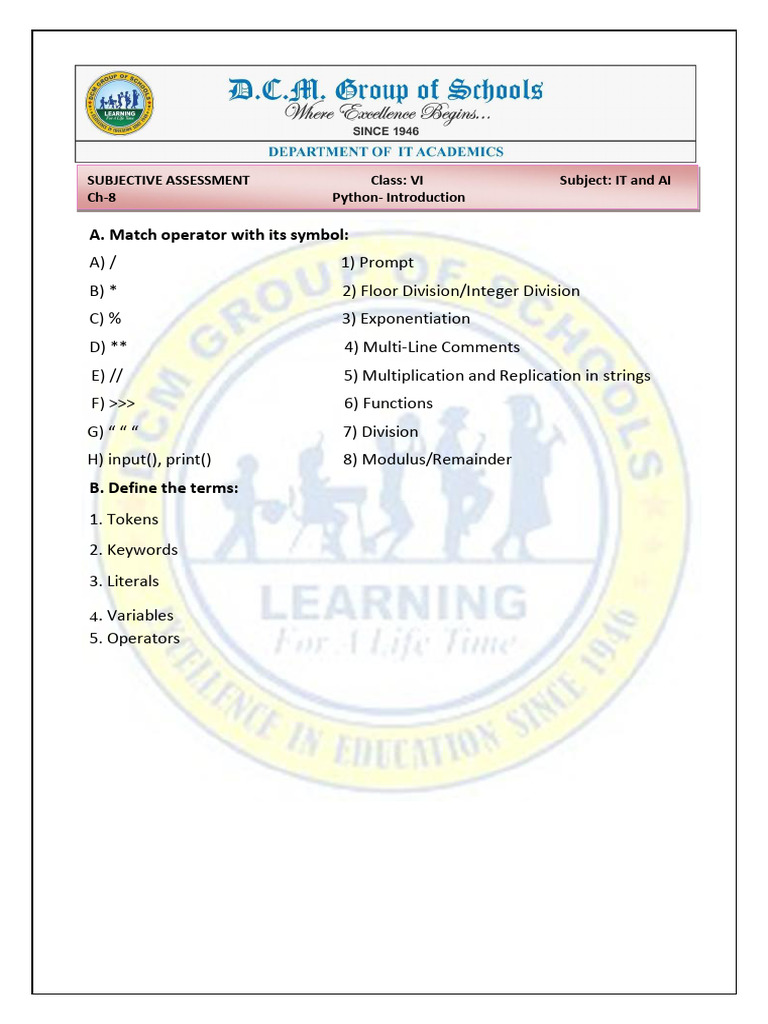 Class Vi - Computer Science L-8 - Subjective Assessment | PDF