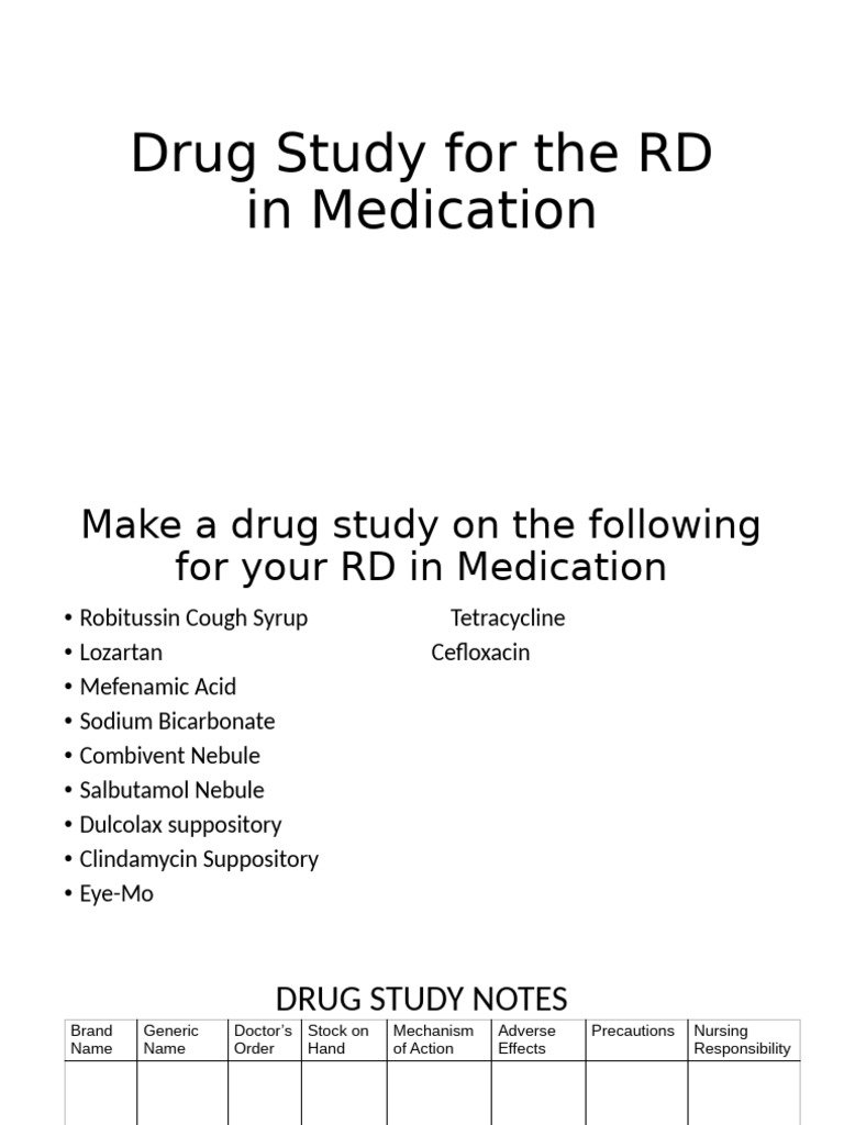 Drug Study For The RD in Medication | PDF