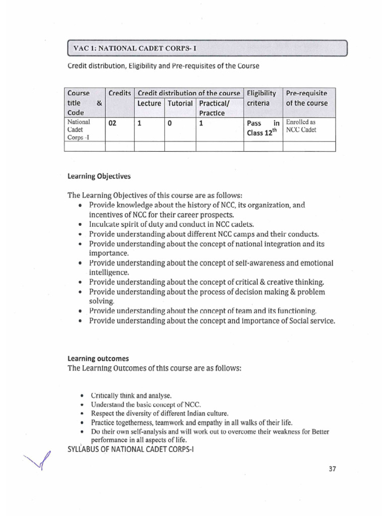 VAC NCC-I Syllabus | PDF