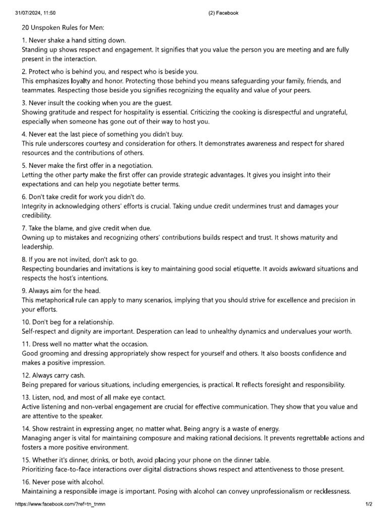 20 Unspoken Rule For Men | PDF