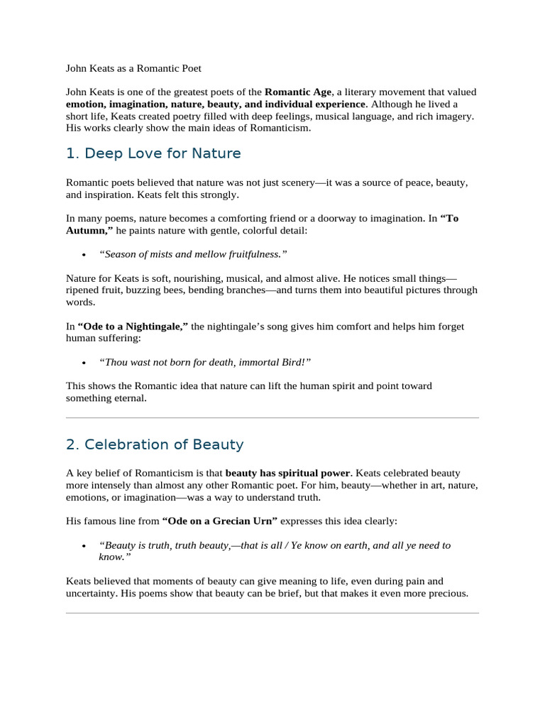 John Keats: Essence of Romantic Poetry | PDF | John Keats