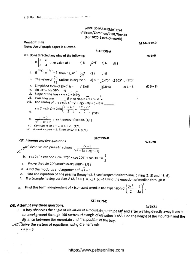 Common 1 Sem Applied Mathematics 1 0101 Nov 2024 | PDF