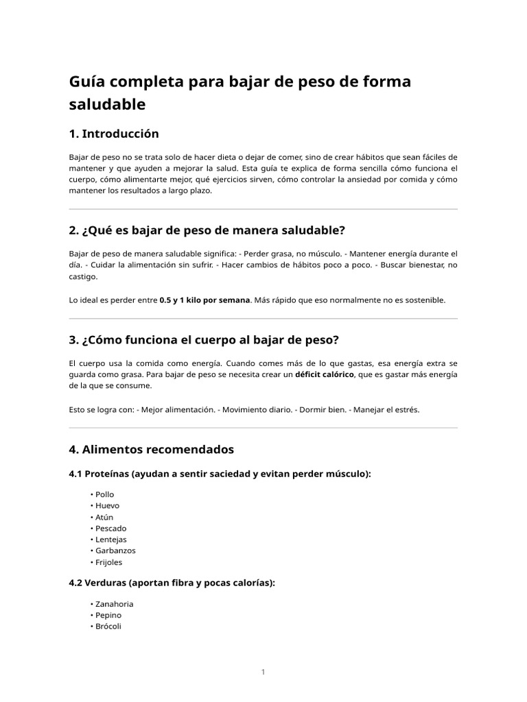 Guía para Bajar de Peso Saludablemente | PDF | Alimentos | Dieta