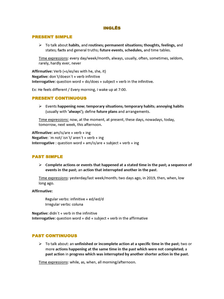 English Verb Tenses Guide | PDF | Verb | Grammatical Tense