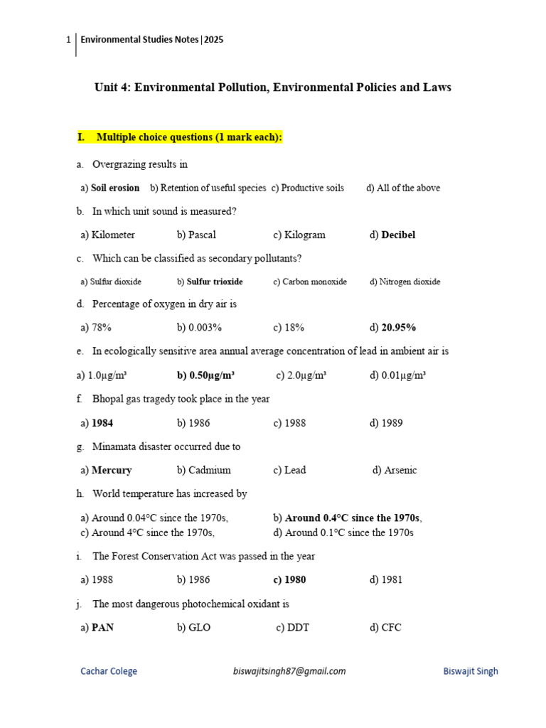 Environmental Studies Notes 2025 | PDF | Air Pollution | Water Pollution