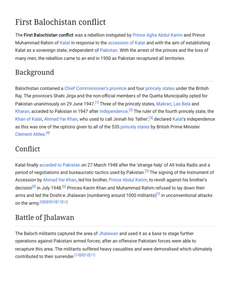 First Balochistan Conflict - Wikipedia | PDF | Pakistan | Government Of ...