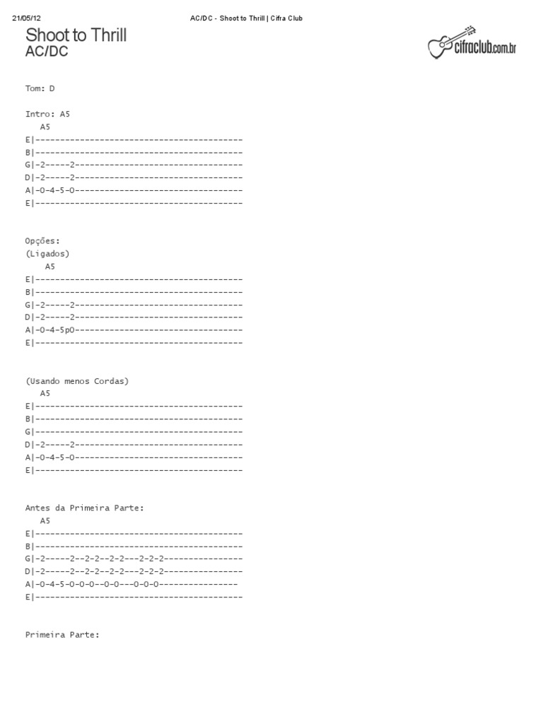 AC/DC "Shoot to Thrill" Guitar Tab | PDF | Songs Written | Leisure