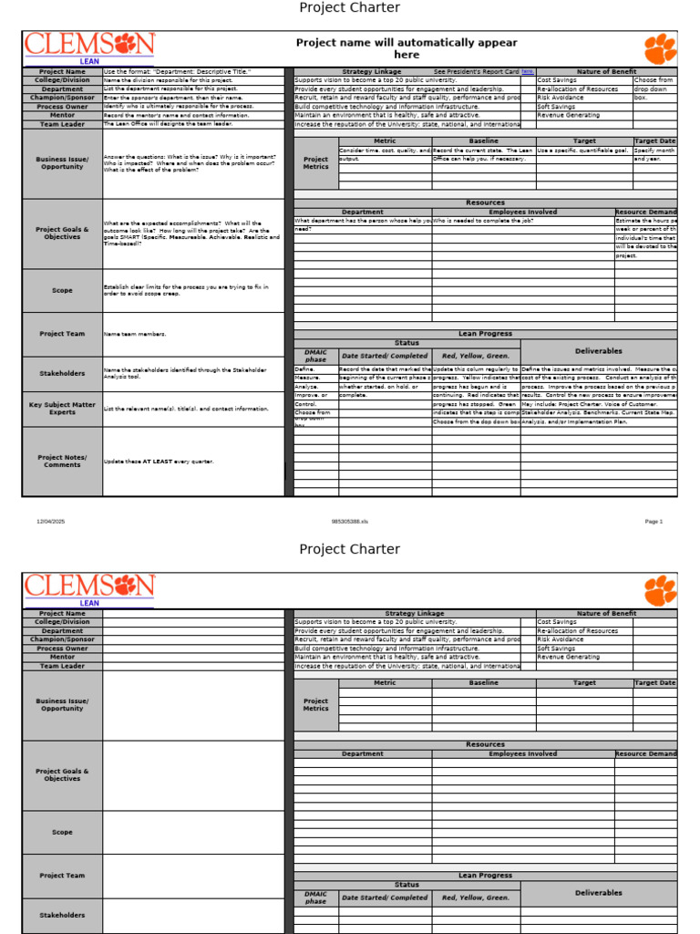 Project Charter: University Improvement Plan | PDF | Performance ...