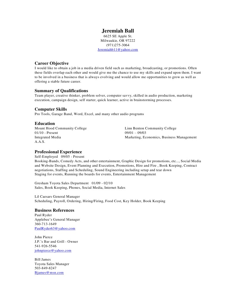 Jeremiah Ball: Career Objective | PDF