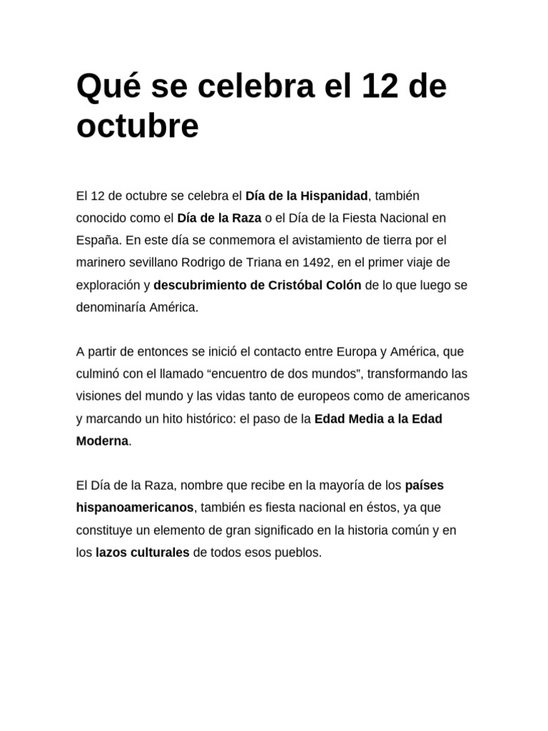 Qué Se Celebra El 12 de Octubre | PDF