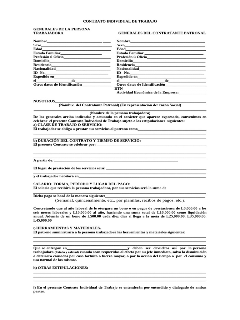 Contrato Individual de Trabajo Detallado | PDF | Economias