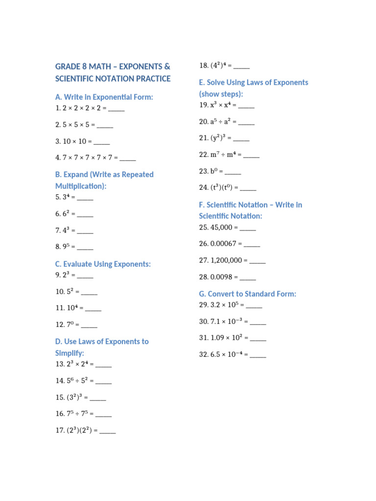 Grade8 Exponents Practice | PDF