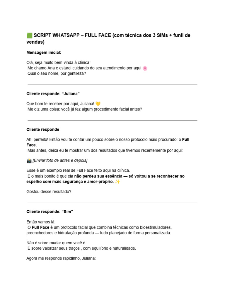 Script de Vendas para Full Face no WhatsApp | PDF