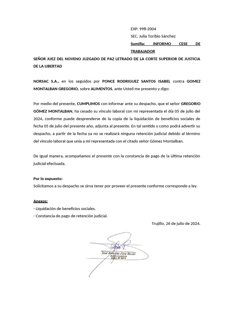 Cese Laboral de Gregorio Gómez Montalbán | PDF