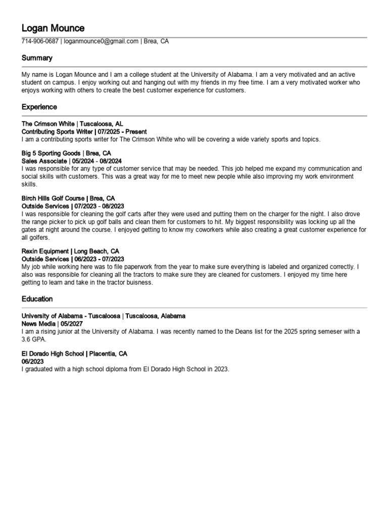 Logan Mounce Updated Resume | PDF