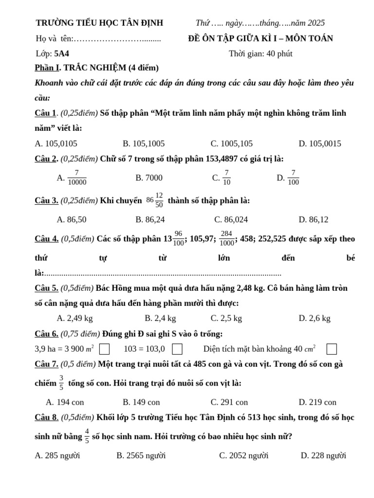 5A4 - Toán | PDF