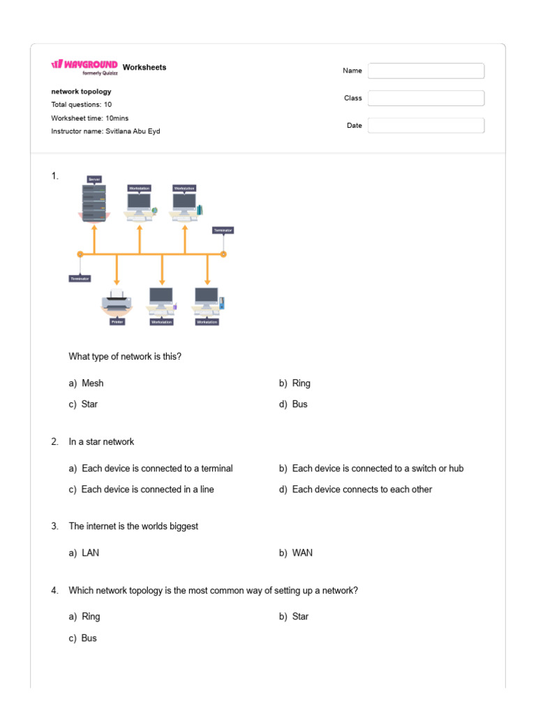 Network Topology Worksheets and Answers | PDF | Network Topology ...