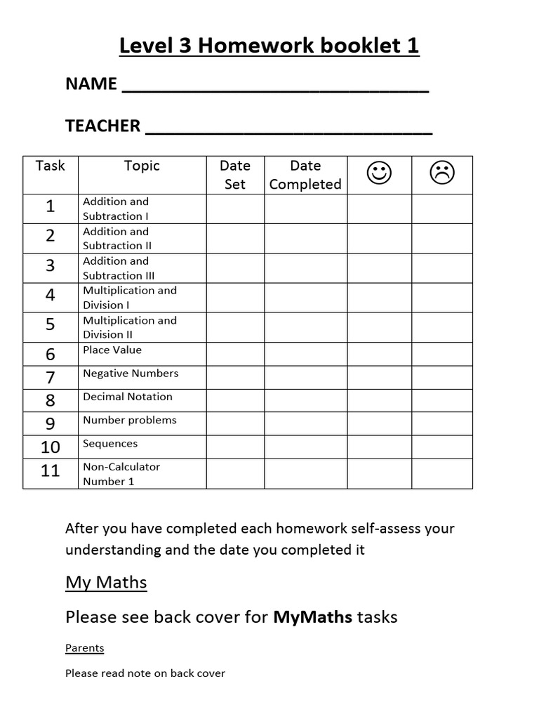 Level 3 Math Homework Booklet | PDF | Numbers | Multiplication