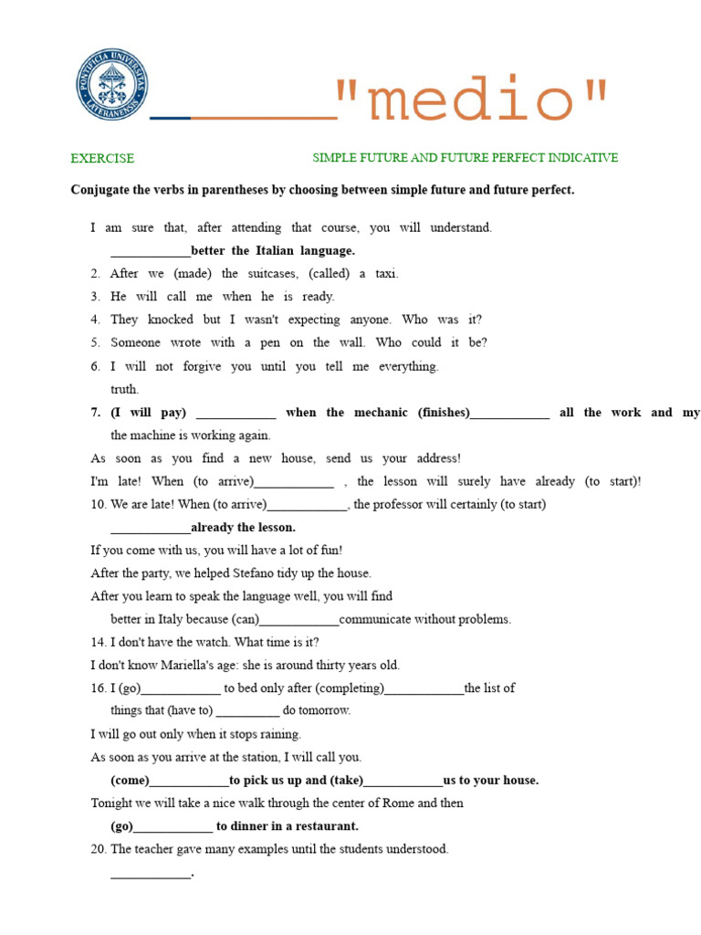 E38 Future Perfect Exercise | PDF | Linguistic Morphology | Grammar