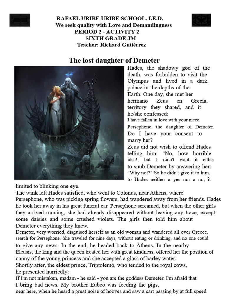 ACTIVITY 2. Demeter's Lost Daughter | PDF | Persephone | Hades