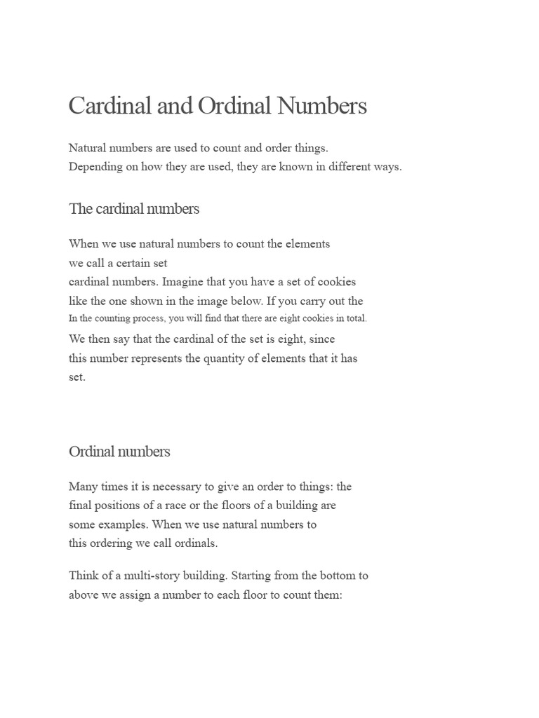 Understanding Cardinal and Ordinal Numbers | PDF