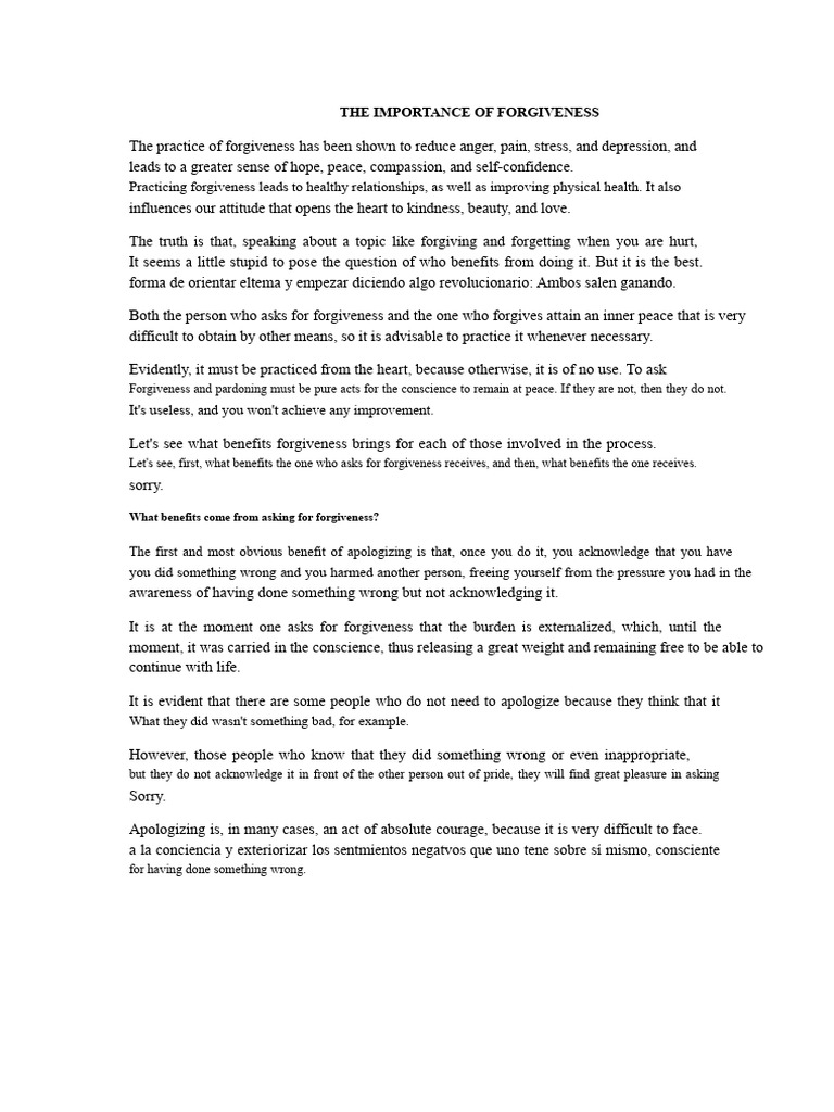 THE IMPORTANCE OF FORGIVENESS | PDF | Forgiveness | Emotions