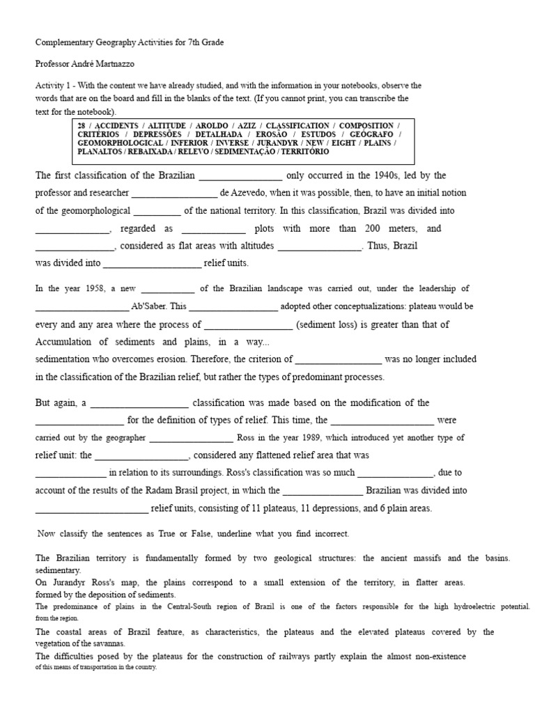 Complementary Geography Activity For 7th Grade | PDF | River | Drainage ...