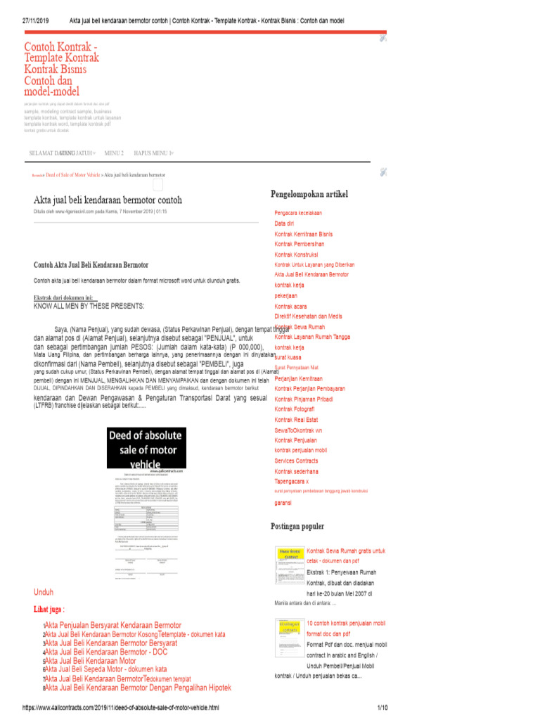 Contoh Akta Jual Beli Kendaraan | PDF