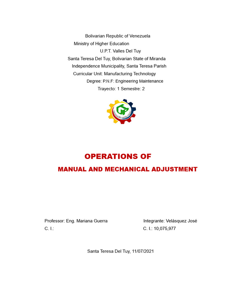 Manual and Mechanical Adjustment Techniques | PDF | Drill | Tools