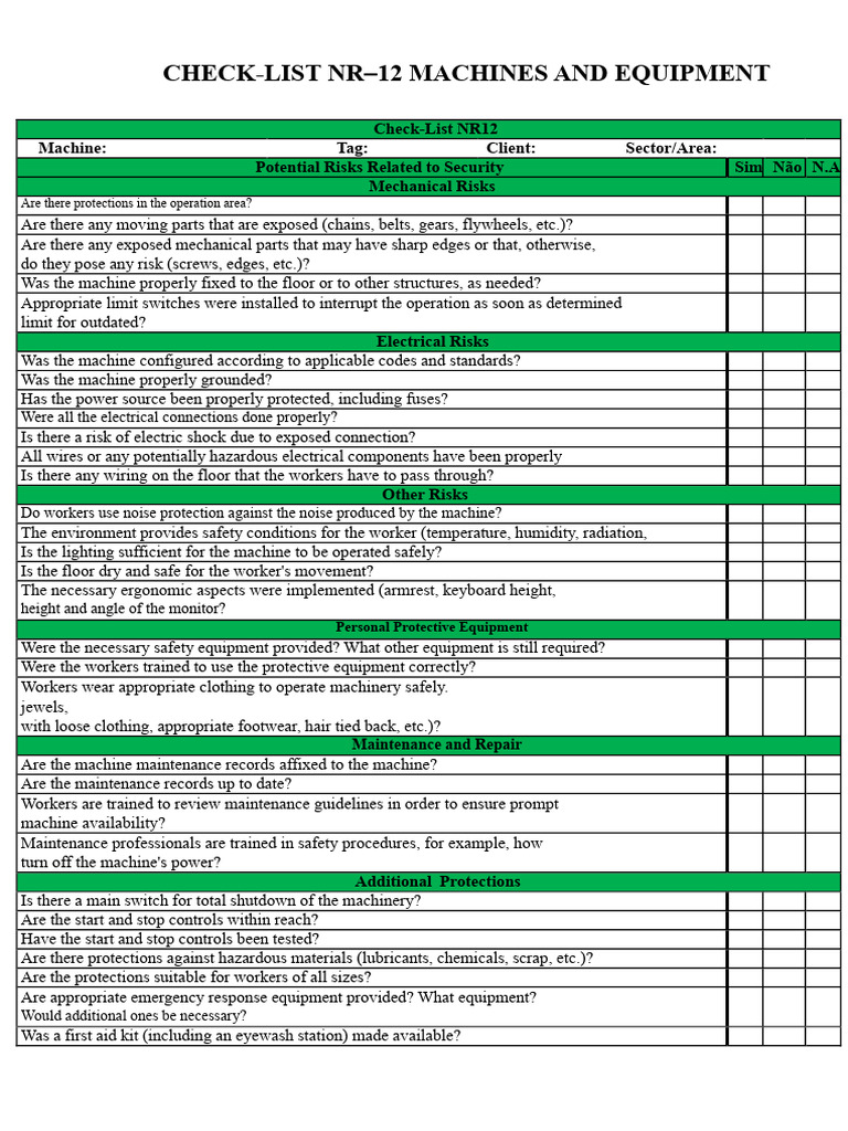 check-list NR-12 | PDF | Personal Protective Equipment | Machines
