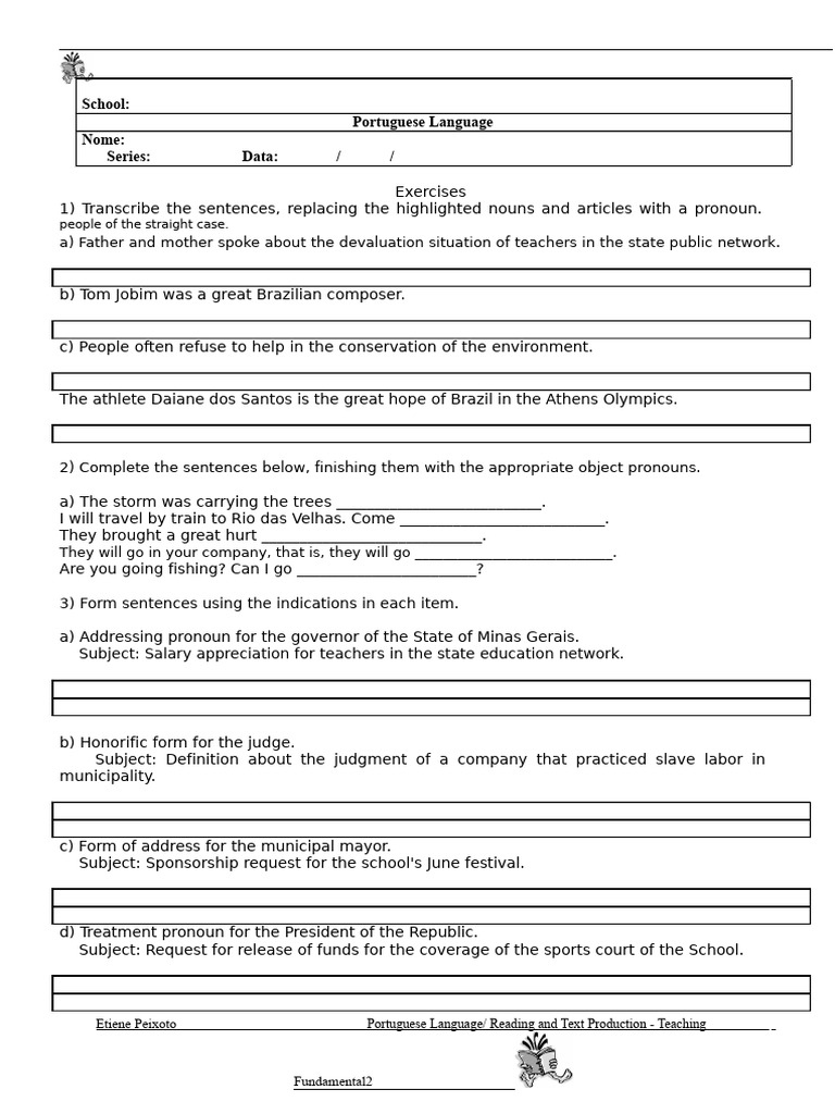 pronouns - exercises | PDF | Pronoun | Subject (Grammar)