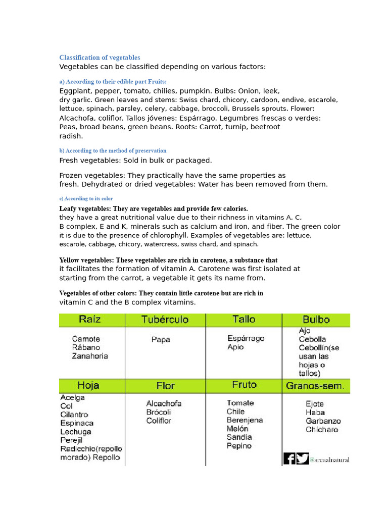 Vegetable Classification Guide | PDF | Vegetables | Garlic