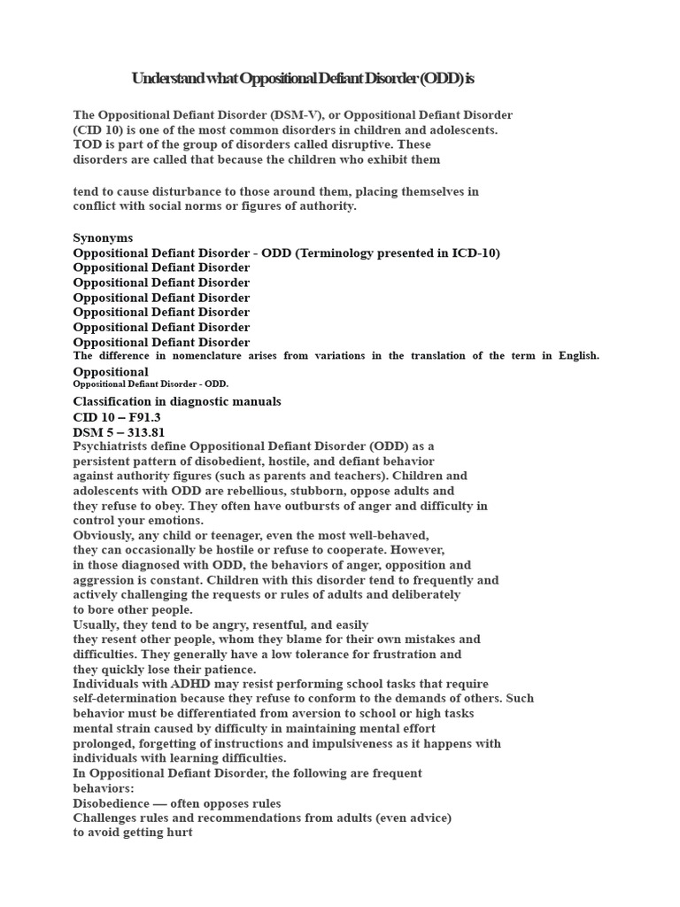 Oppositional Defiant Disorder | PDF | Mental Disorder | Attention ...