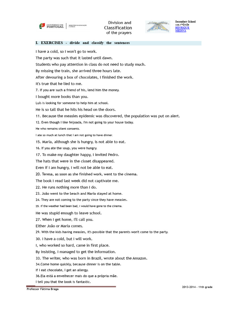 Division and Classification of Sentences | PDF | Semantics | Linguistics