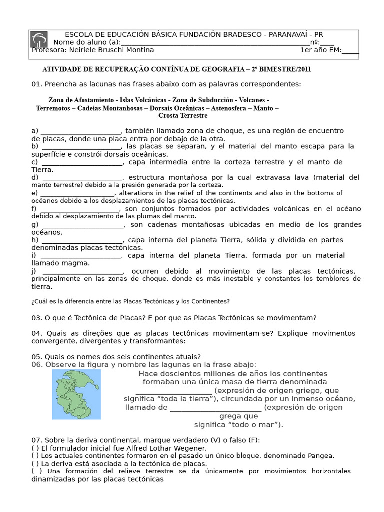 58766828 Lista de Ejercicios Placas Tectónicas As | PDF | Placas ...