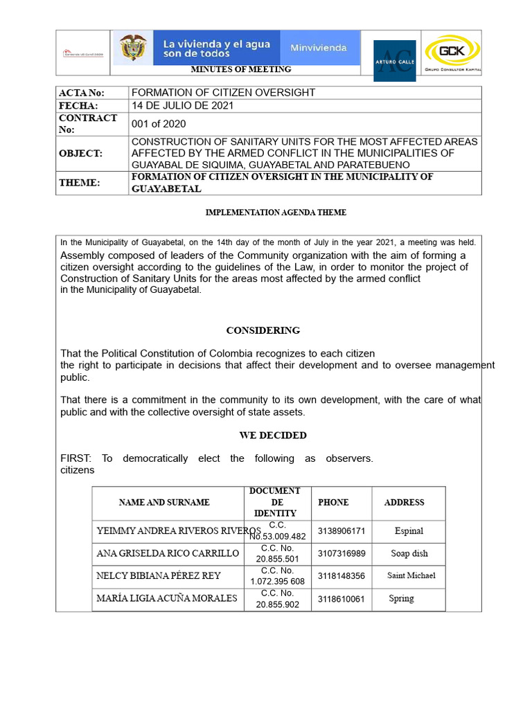 MINUTES OF THE ESTABLISHMENT OF OVERSIGHT COMMITTEE | PDF | Governance ...