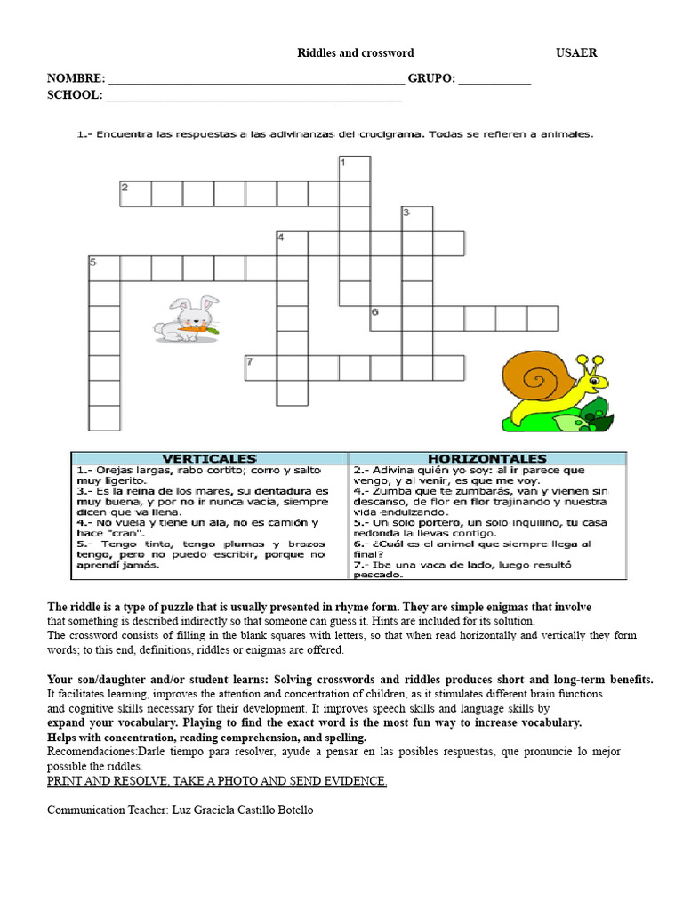 COMMUNICATION SHEET Riddles and Crossword | PDF
