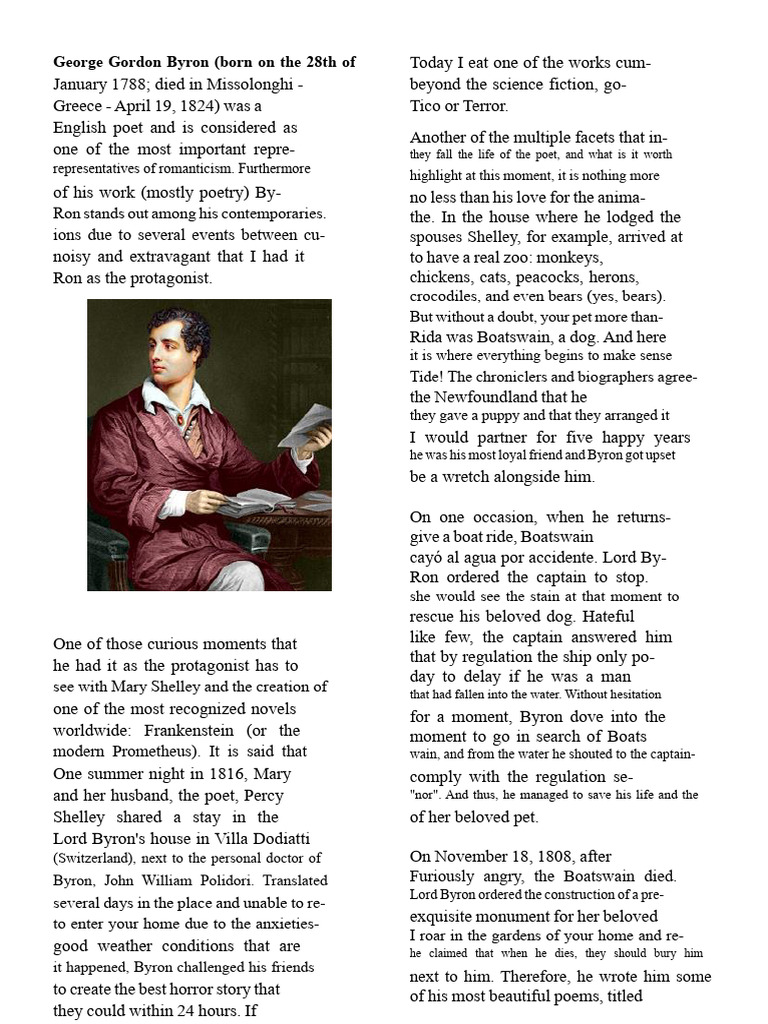 The English Poet Byron and The Epitaph He Dedicated To His Beloved Dog ...