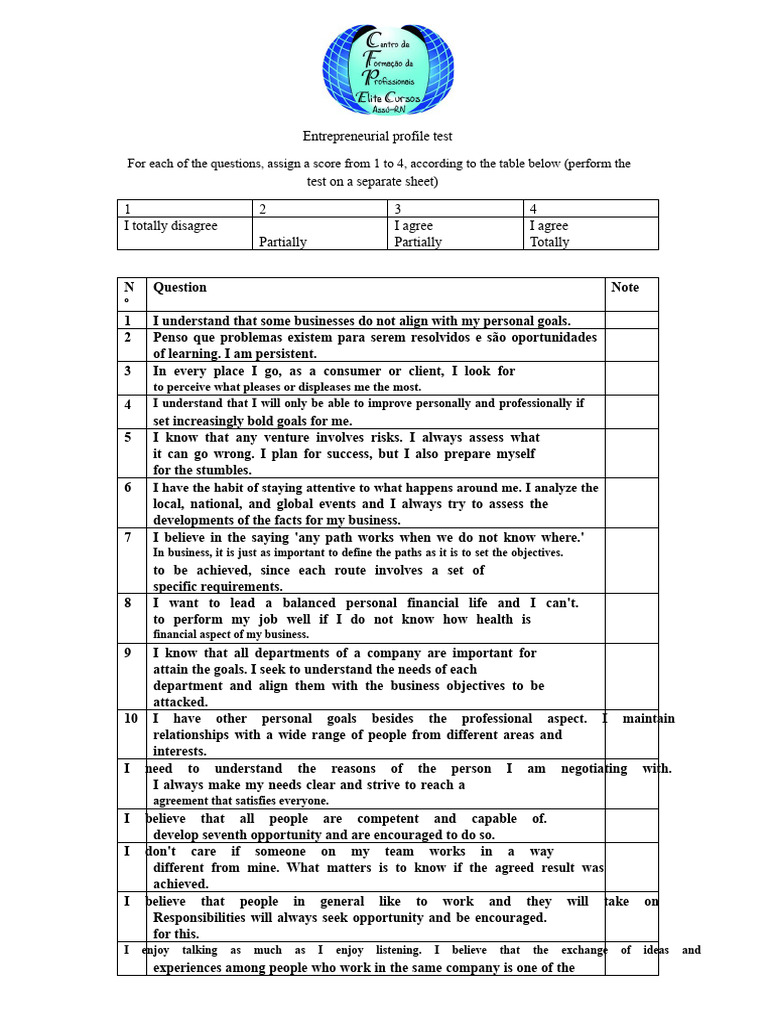 Entrepreneurial Profile Test | PDF | Social Psychology | Behavioural ...