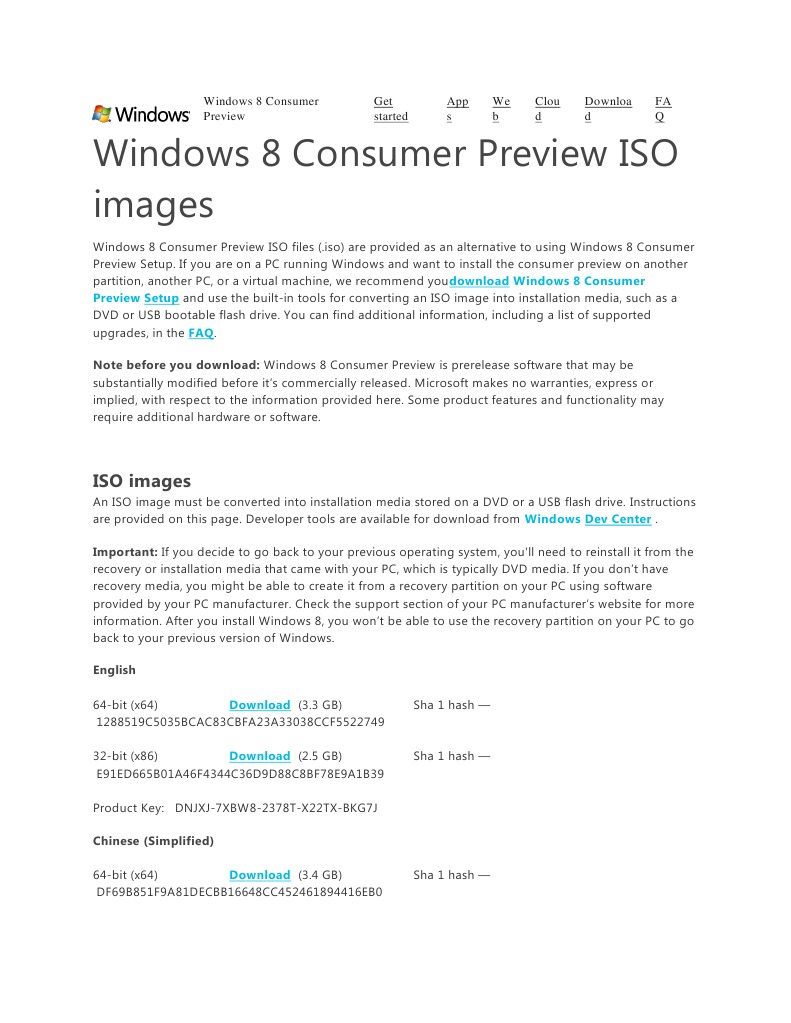 Windows 8 Consumer Preview ISO Images | PDF | Microsoft Windows | 64 Bit Computing